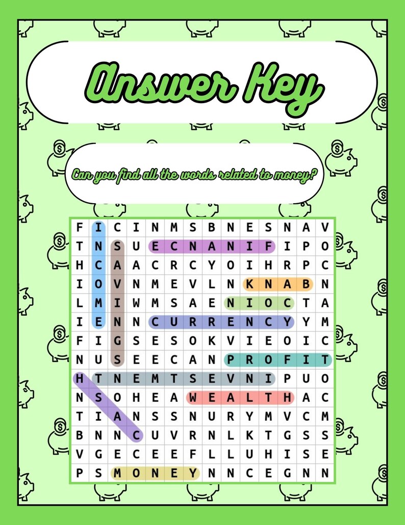 Money Moves Money-themed Word Search With Answer Key - Etsy