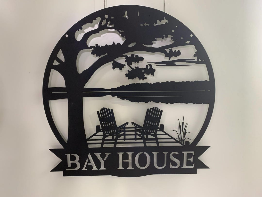 Custom Lake House Metal Wall Decoration, Lake Mountain Scene Monogram ...