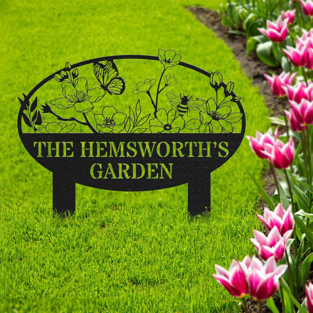 Personalized Metal Garden Sign, Flower Sign With Stakes, Custom Garden ...