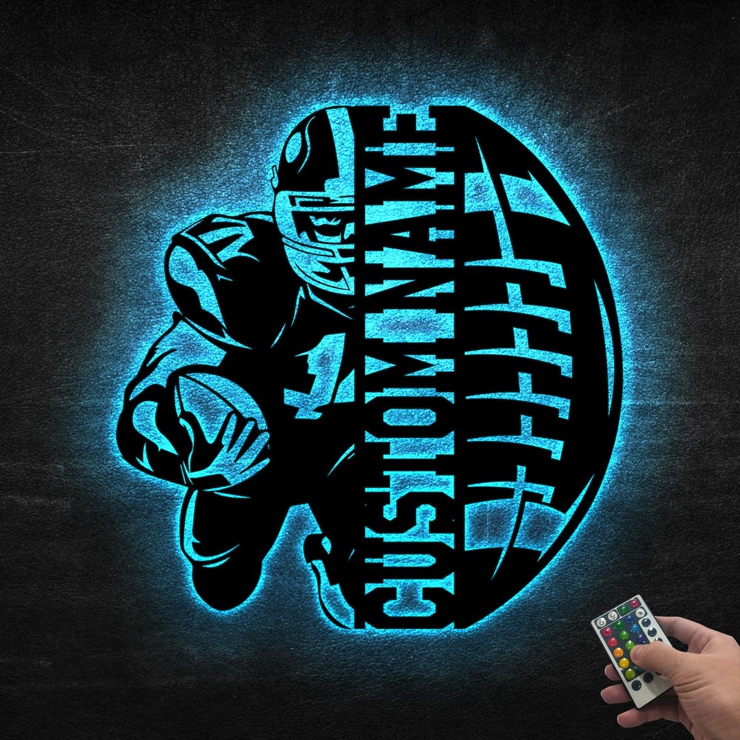 Personalized Football Metal Wall Art Led Light, Custom Football Player ...