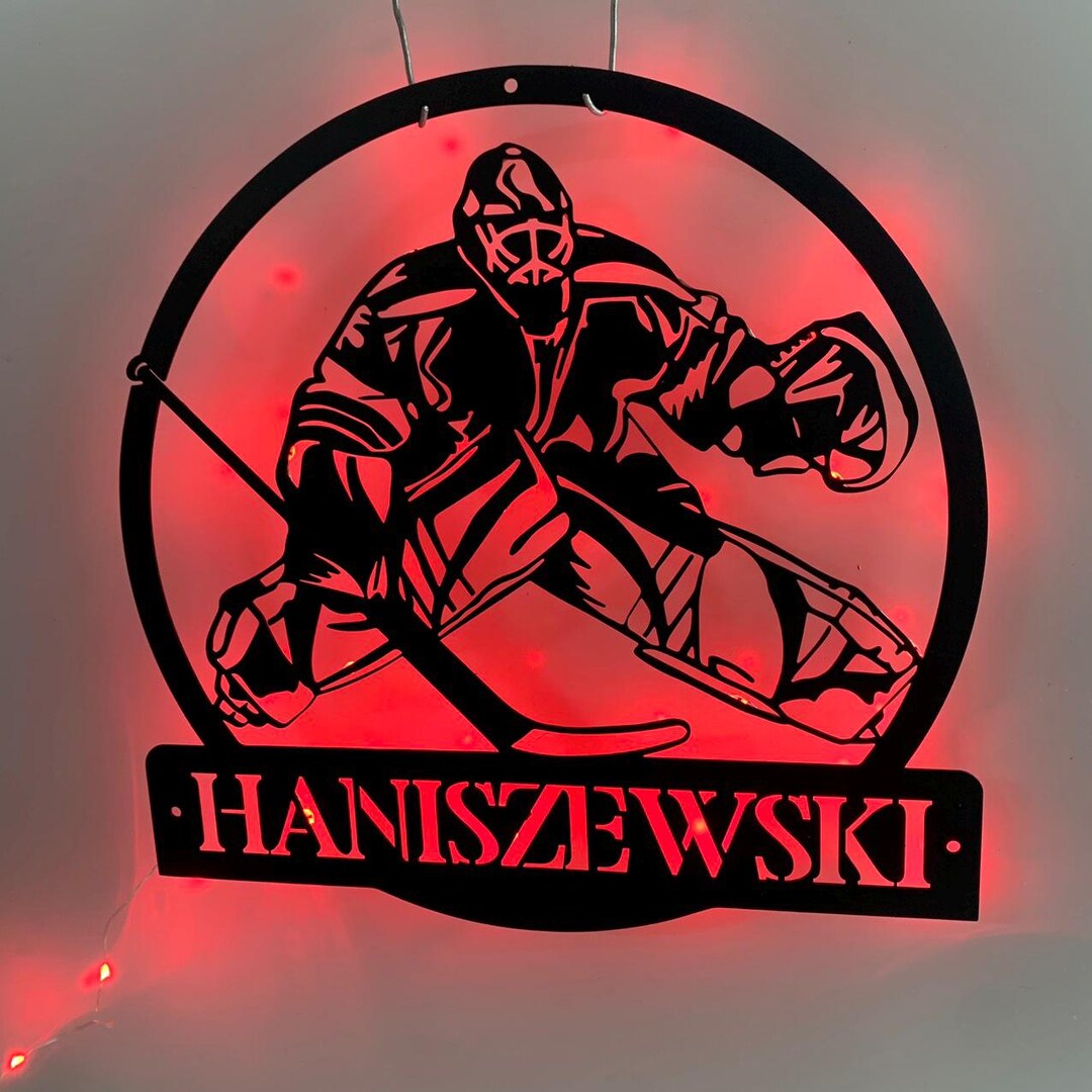 Custom Hockey Goalie Metal Wall Art With LED Lights, Personalized Air ...