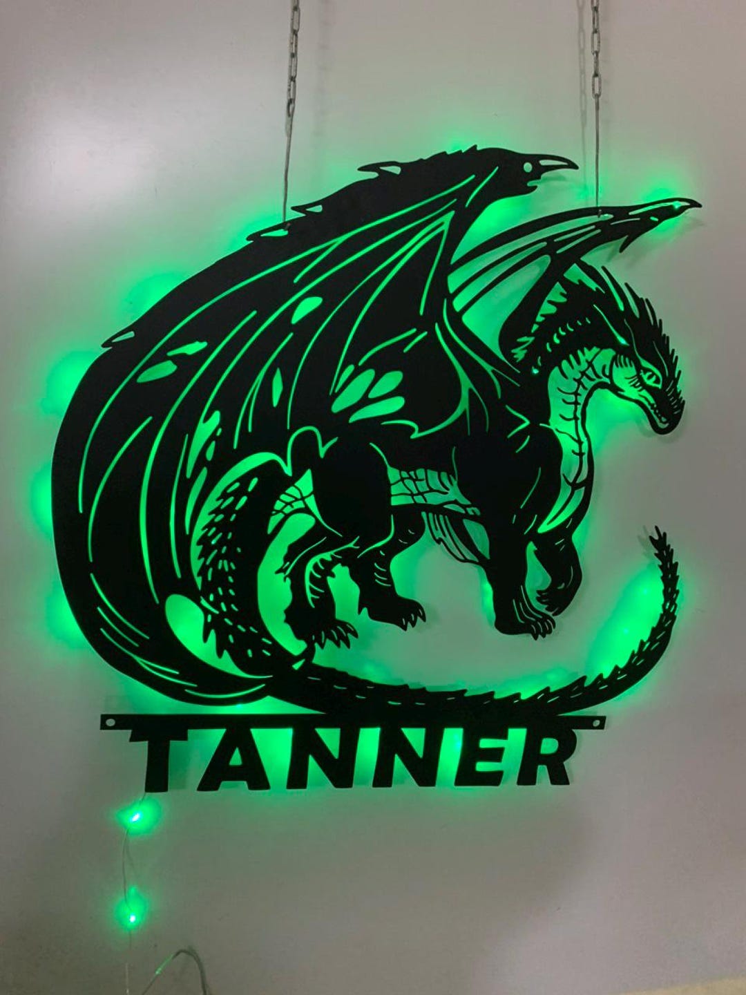 Custom Dragon Metal Sign With LED Lights, Dragon Name Metal Art ...
