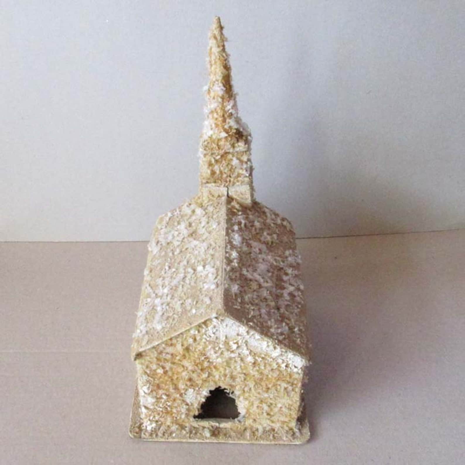 Vintage Christmas Old Putz Village Church Paper Pulp Mica - Etsy