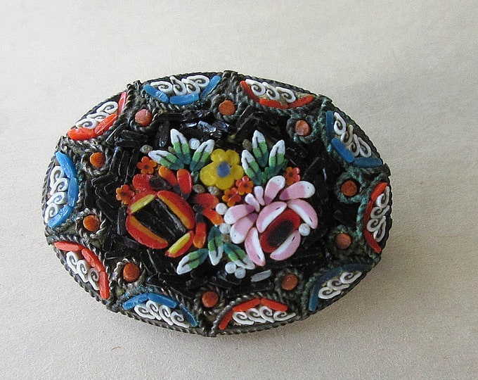 Vintage Micro Mosaic Italian Brooch Pin Artist Signed RM 1930s Italy ...