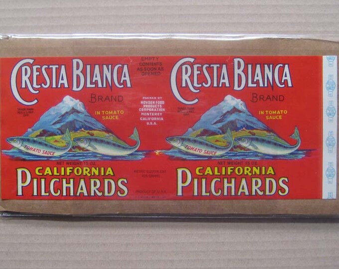 2 Labels 1940s Vintage Paper Food Can Label California Pilchards Fish ...
