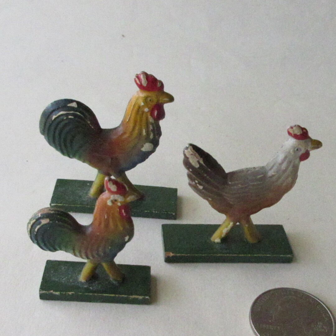 3 Vintage Erzgebirge East Germany Wood Roosters Wooden Toys Decoration ...