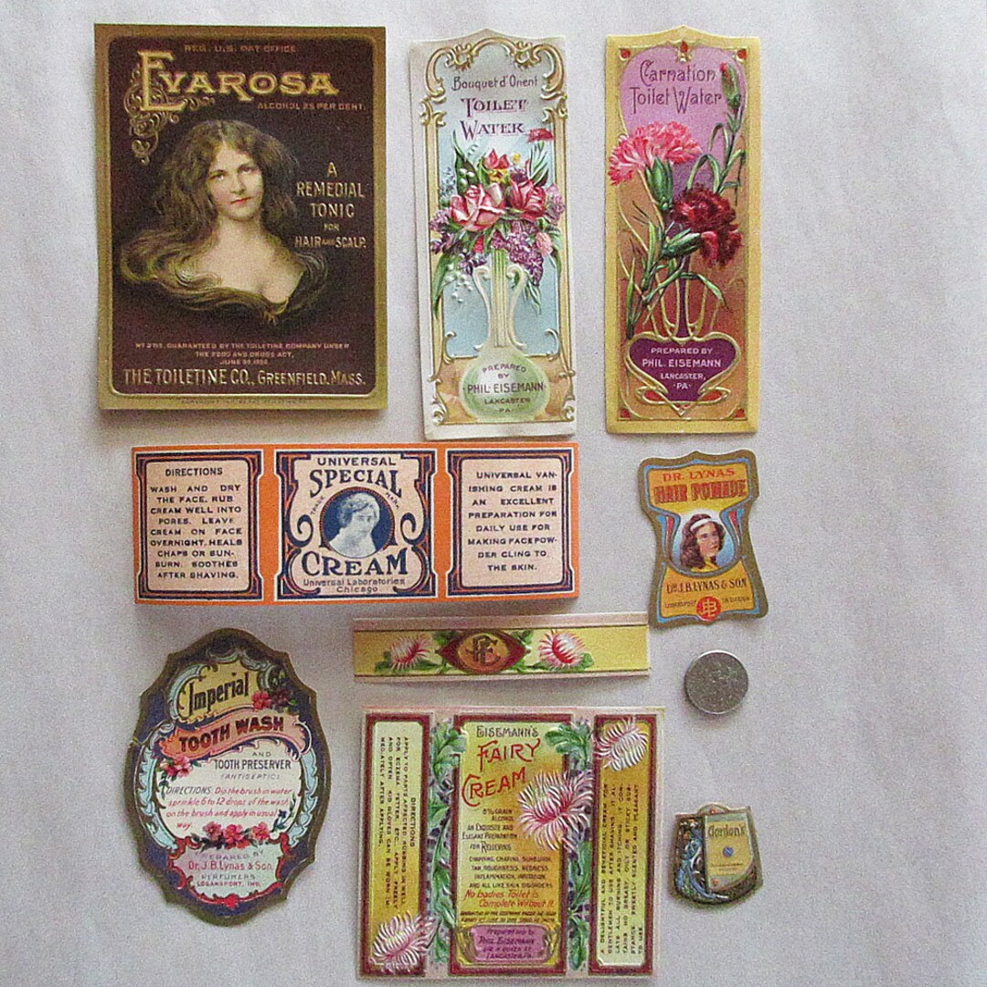 9 Vintage Assorted Paper Labels Gilded Embossed Cosmetics Circa 1910 ...