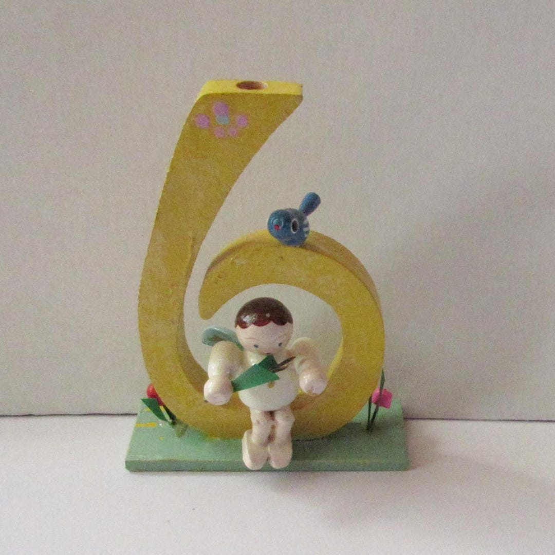Vintage Japan 1950s Angel Bird Flower Wooden Birthday Number 6 Six Wood ...
