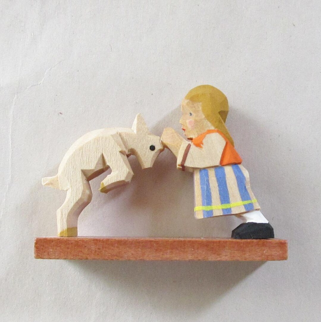 Vintage East Germany Emil Helbig Girl With Goat Hand Carved Wooden ...