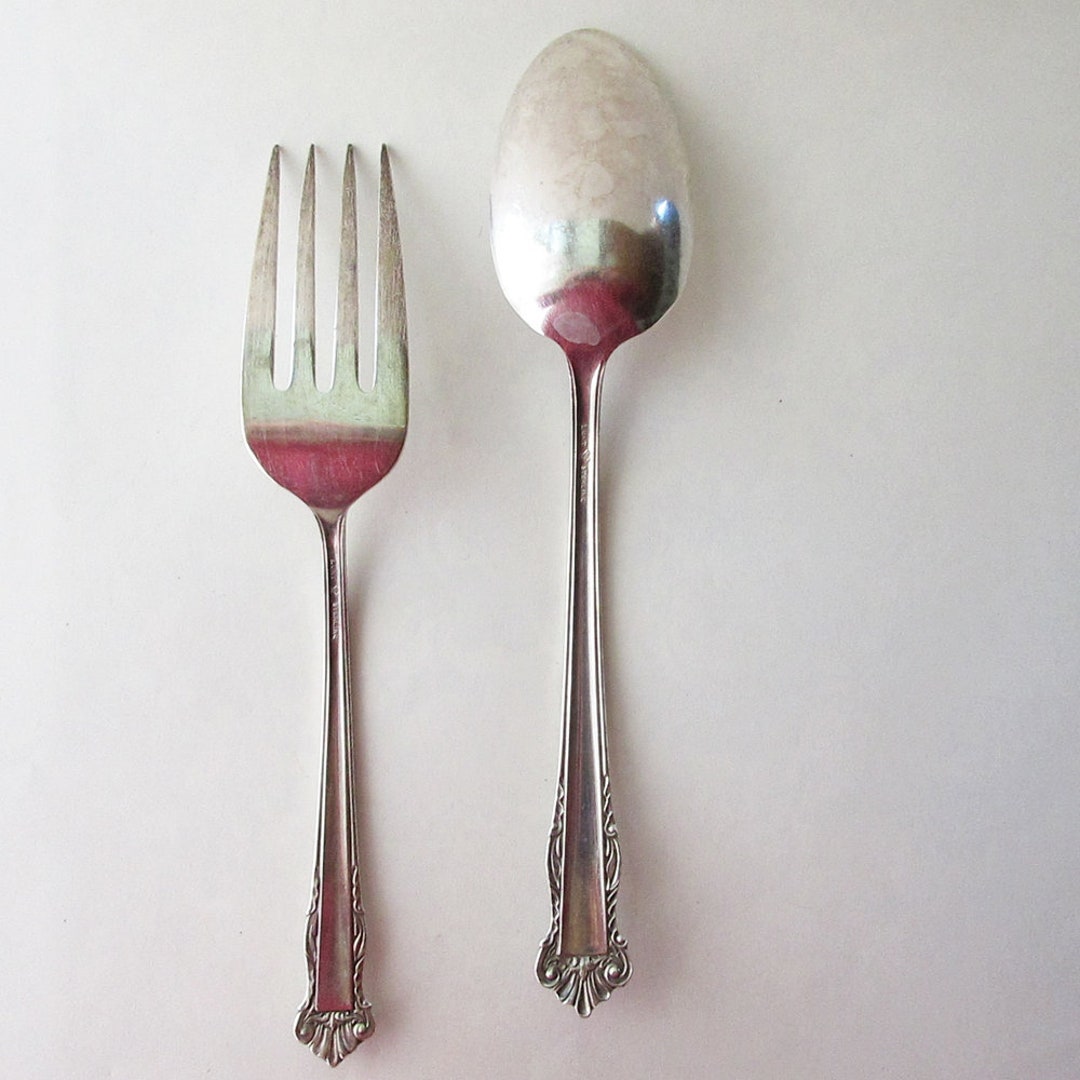 Vintage Sterling Silver Meat Fork & Large Serving Spoon Lunt English ...
