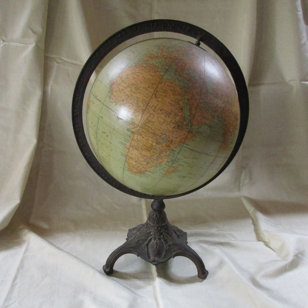 Antique Terrestrial Globe Vintage Rand Mcnally Cast Iron Base 12" World ...