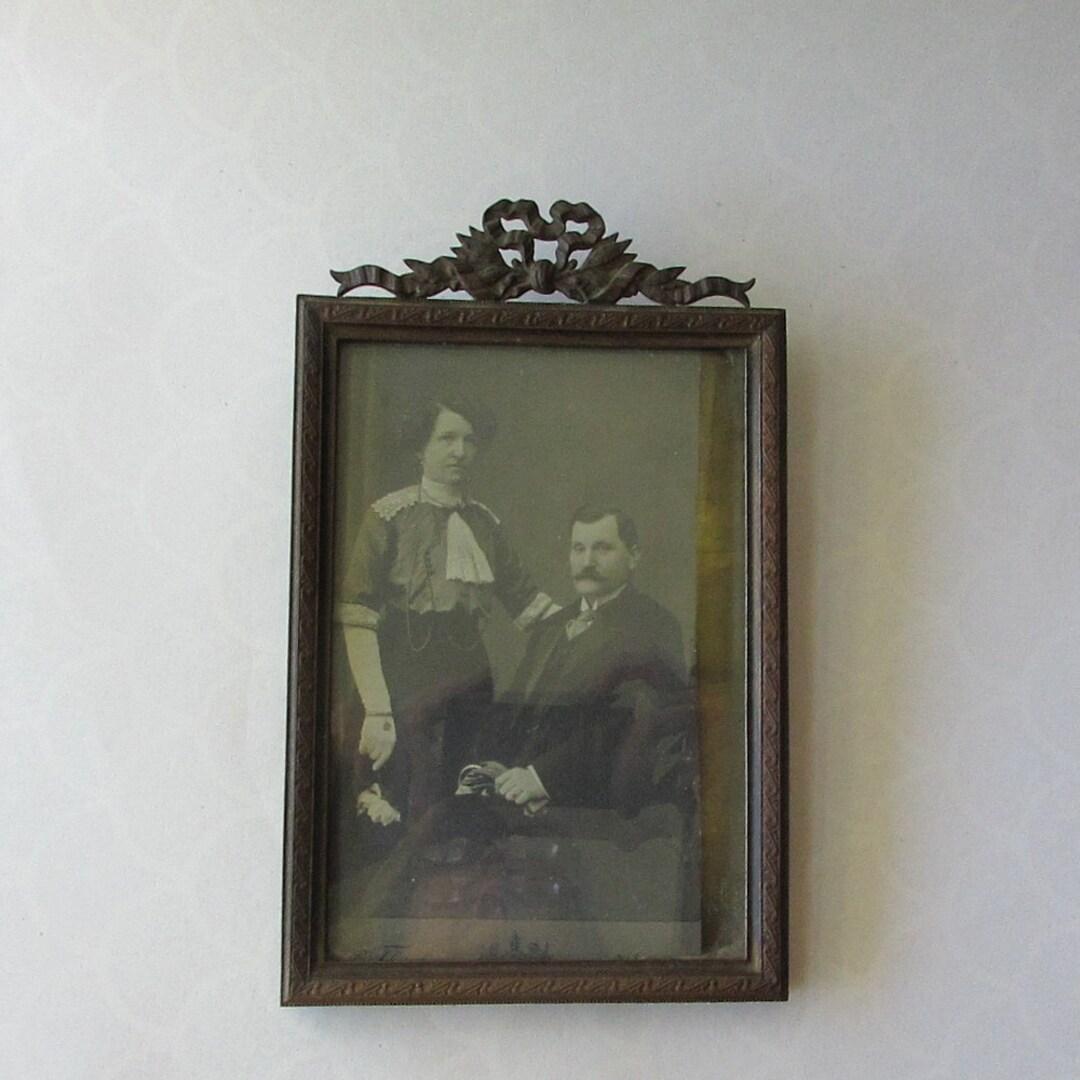 Victorian Garland & Bows 7-3/4 Tall Brass Bronze Picture Frame Vintage ...