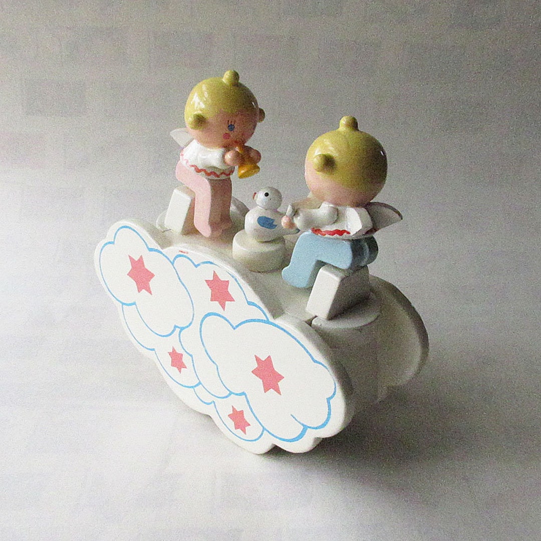 Sevi Italy Vintage Wooden Wood Rocking Cloud Angels Music Box Child's ...