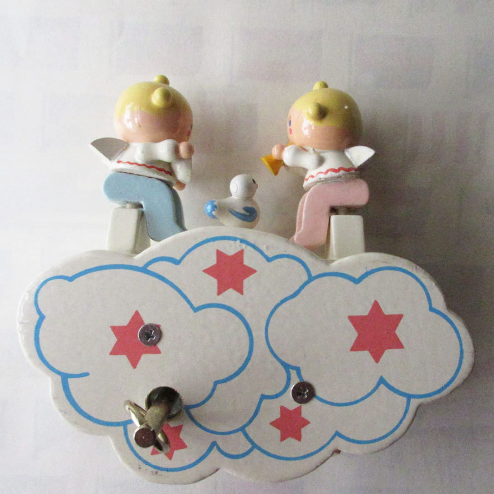 Sevi Italy Vintage Wooden Wood Rocking Cloud Angels Music Box Child's ...