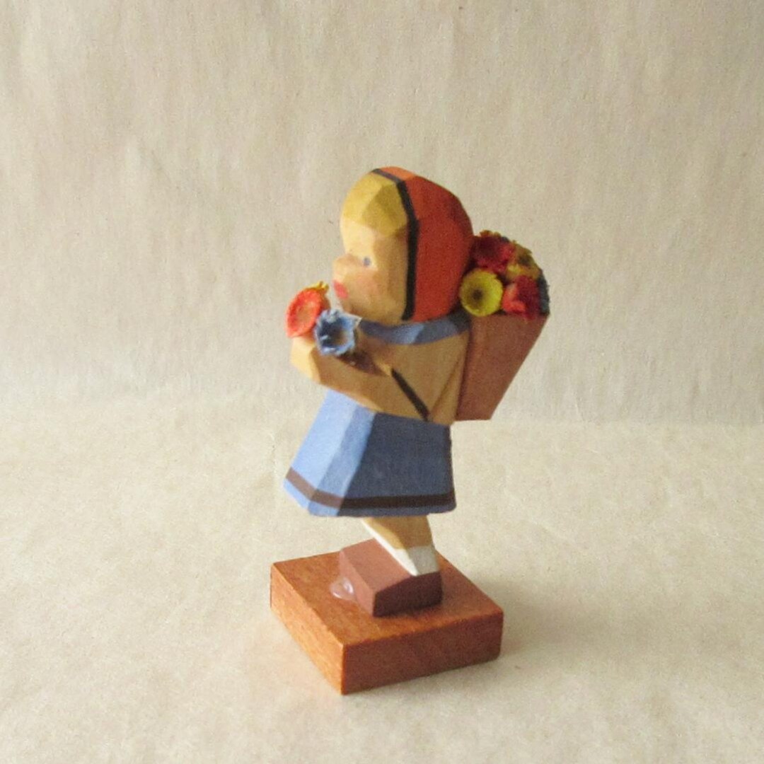 Vintage East Germany Emil Helbig Girl With Flowers Hand Carved Wooden ...