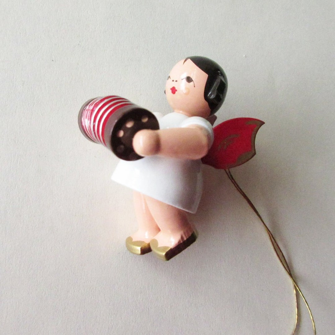 Erzgebirge Germany Wooden Angel With Concertina Wood Hanging Christmas ...