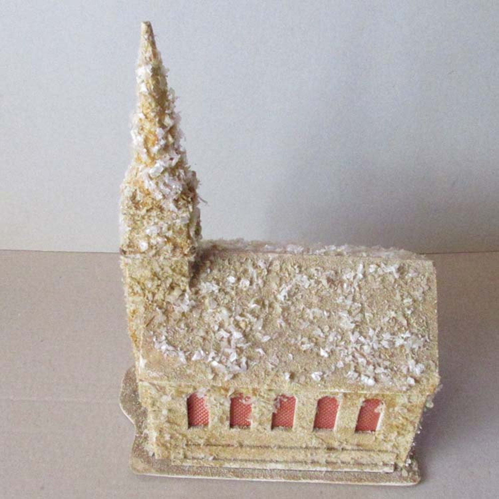 Vintage Christmas Old Putz Village Church Paper Pulp Mica - Etsy