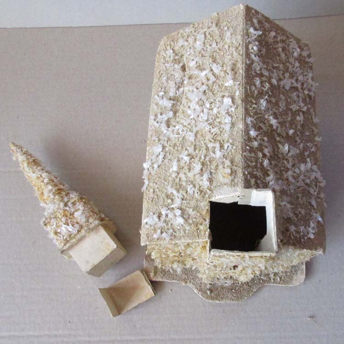 Vintage Christmas Old Putz Village Church Paper Pulp Mica - Etsy