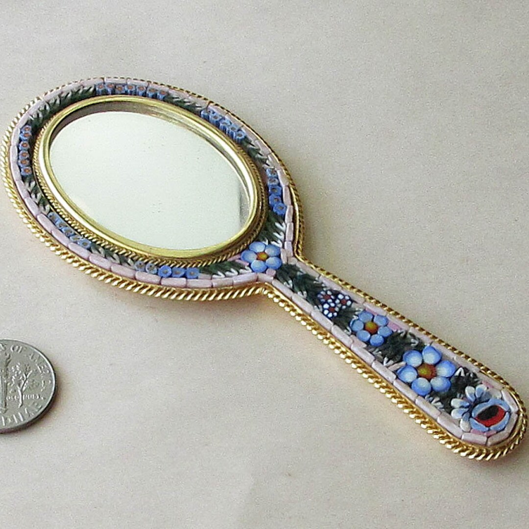 Italy Vintage 4-3/8" Hand Mirror Frame Micro Mosaic Circa 1970s Old ...