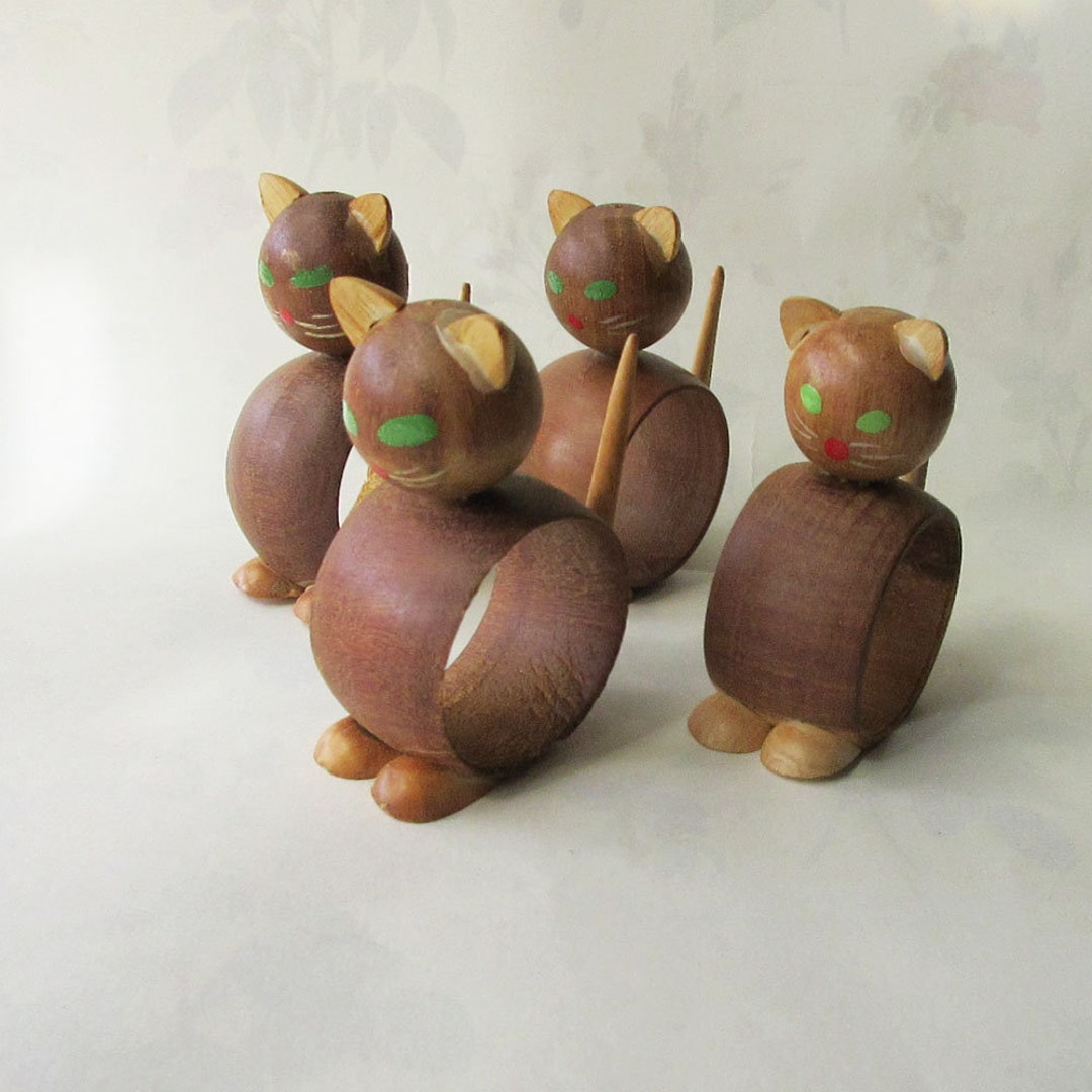 Uncommon 4 Italy Feri Vintage Cat Napkin Rings Erzgebirge Style Wooden ...