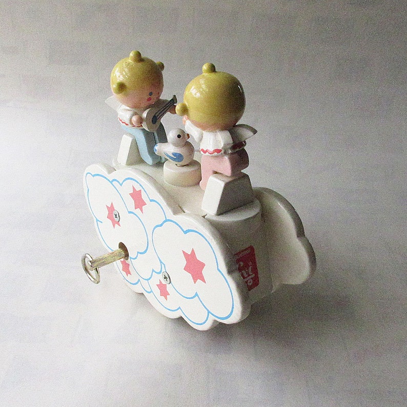 Sevi Italy Vintage Wooden Wood Rocking Cloud Angels Music Box Child's ...