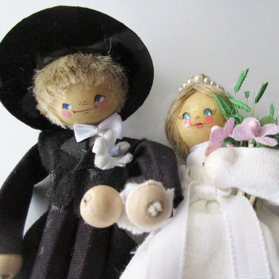 Vintage Resi Prosel West Germany Wooden Bride and Groom Dolls Original ...