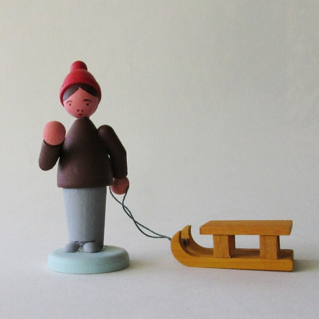 Vintage Erzgebirge Wood Boy With Sled Wooden Decoration - Etsy