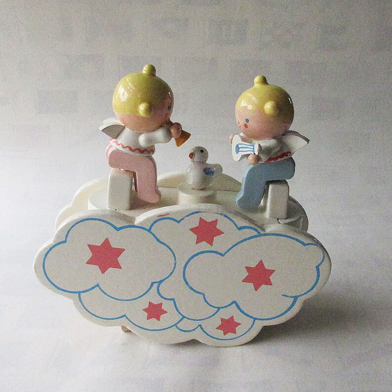 Sevi Italy Vintage Wooden Wood Rocking Cloud Angels Music Box Child's ...