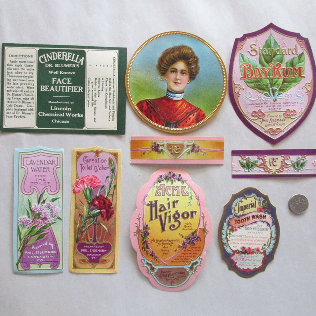 9 Vintage Paper Labels Gilded Embossed Cosmetics Perrfumes Ephemera ...