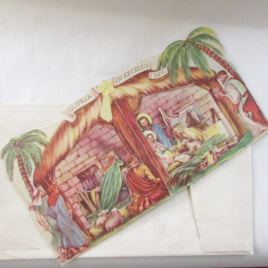 Vintage 1942 Nativity Pop up Diwe Cut Tabletop Christmas Decorations ...