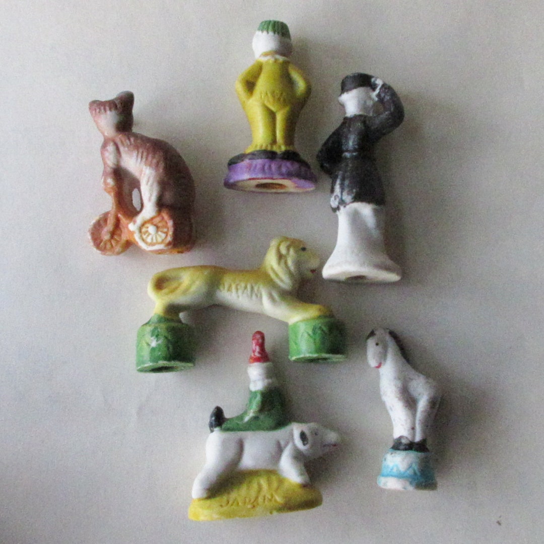 Vintage Japan 6 Piece Bisque Porcelain Birthday Cake Topper Decor Circus Theme Circa 1950s Set B ...