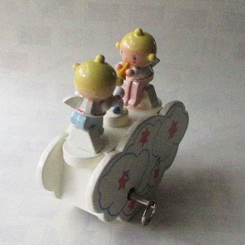Sevi Italy Vintage Wooden Wood Rocking Cloud Angels Music Box Child's ...