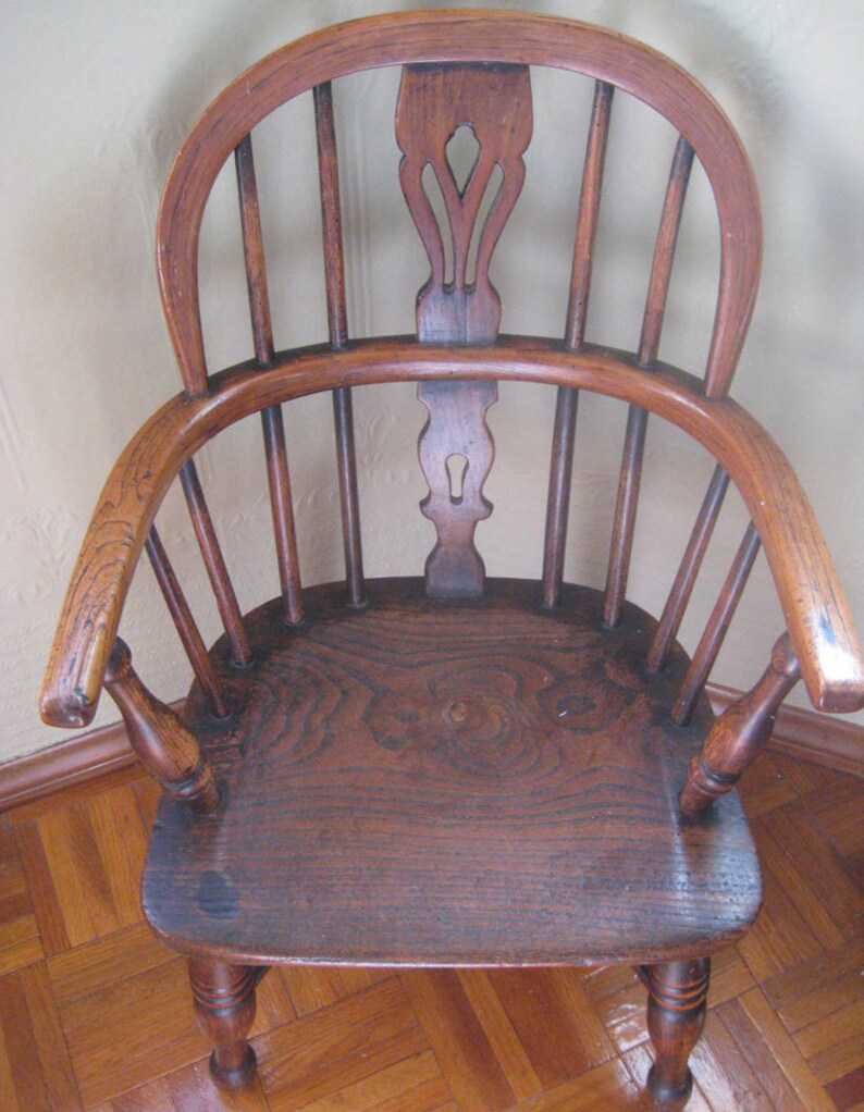 Mid 1800s Child's Yew Wood Splat Back Windsor Chair English England ...