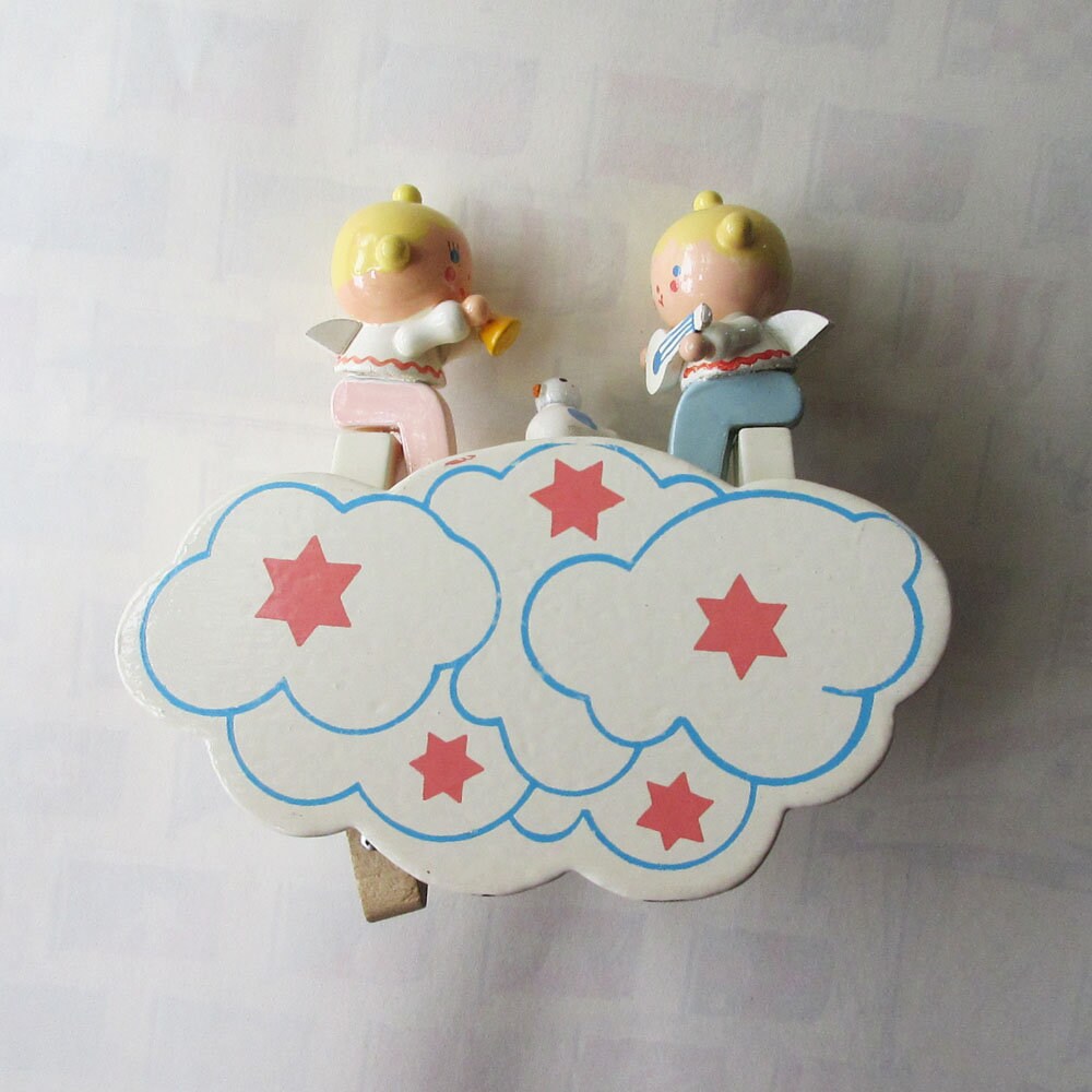 Sevi Italy Vintage Wooden Wood Rocking Cloud Angels Music Box Child's ...