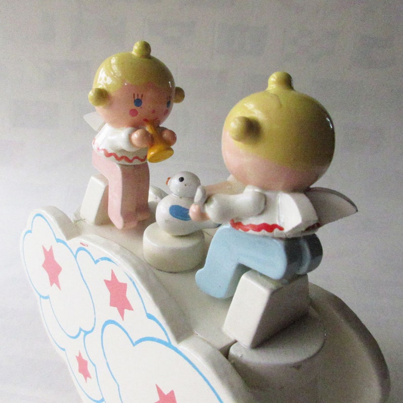 Sevi Italy Vintage Wooden Wood Rocking Cloud Angels Music Box Child's ...
