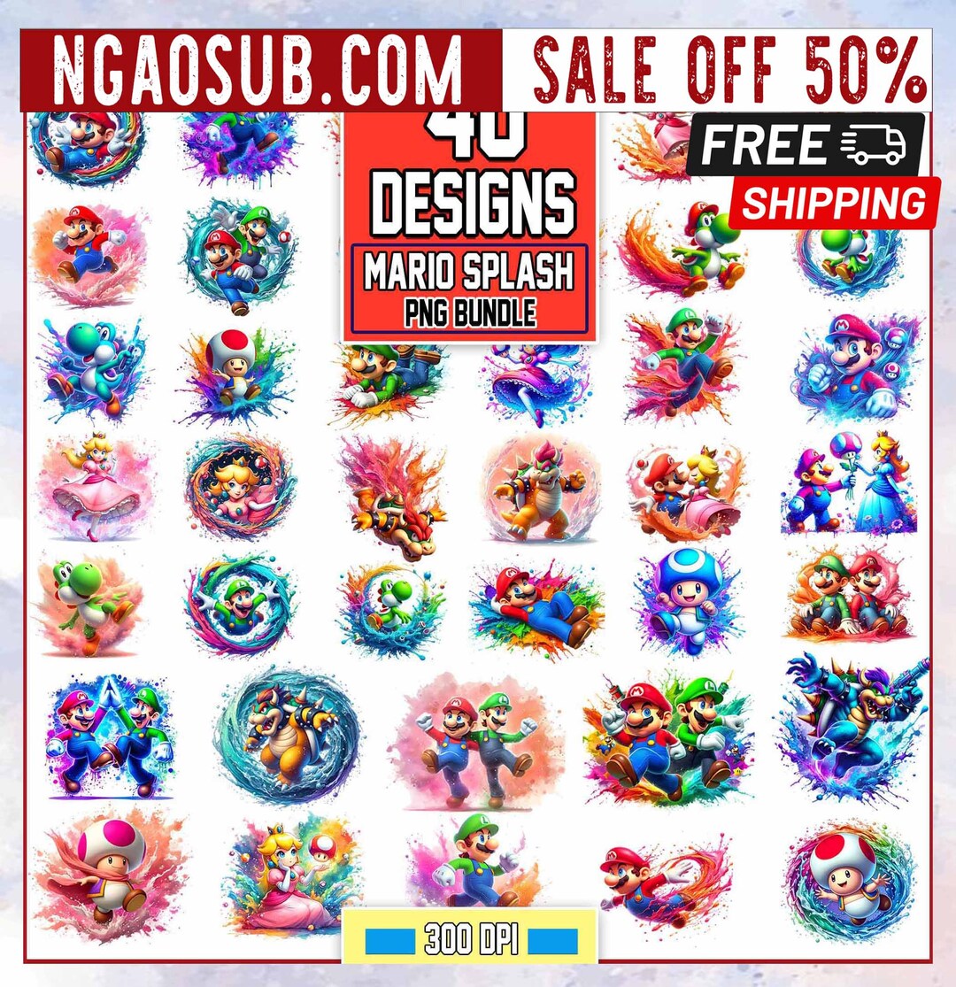 40 Mario Splash Art Bundle Png, Mario Splash and Watercolor Digital ...