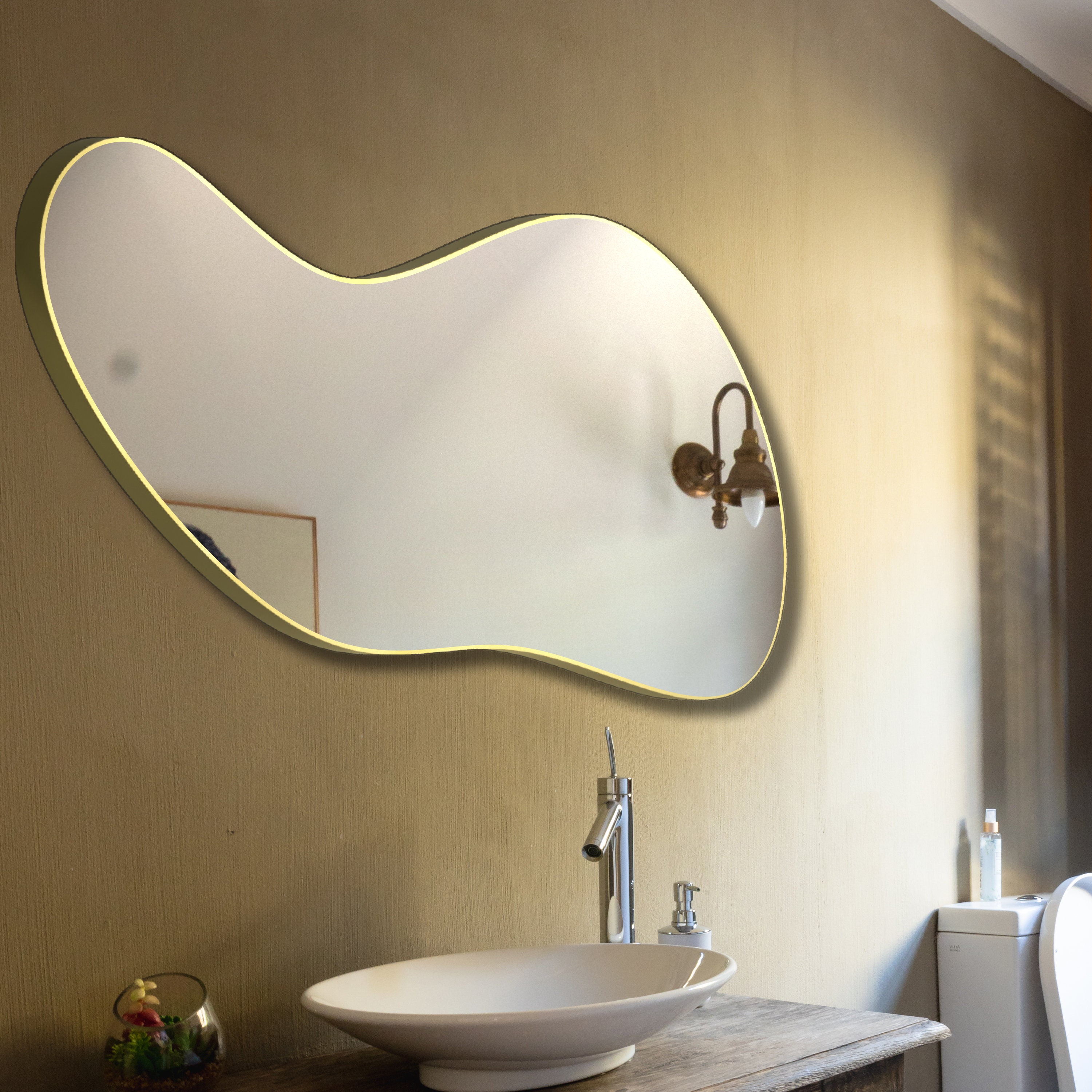 Irregular Shaped Wall Mirror, Asymmetrical Gold Framed Mirror ...