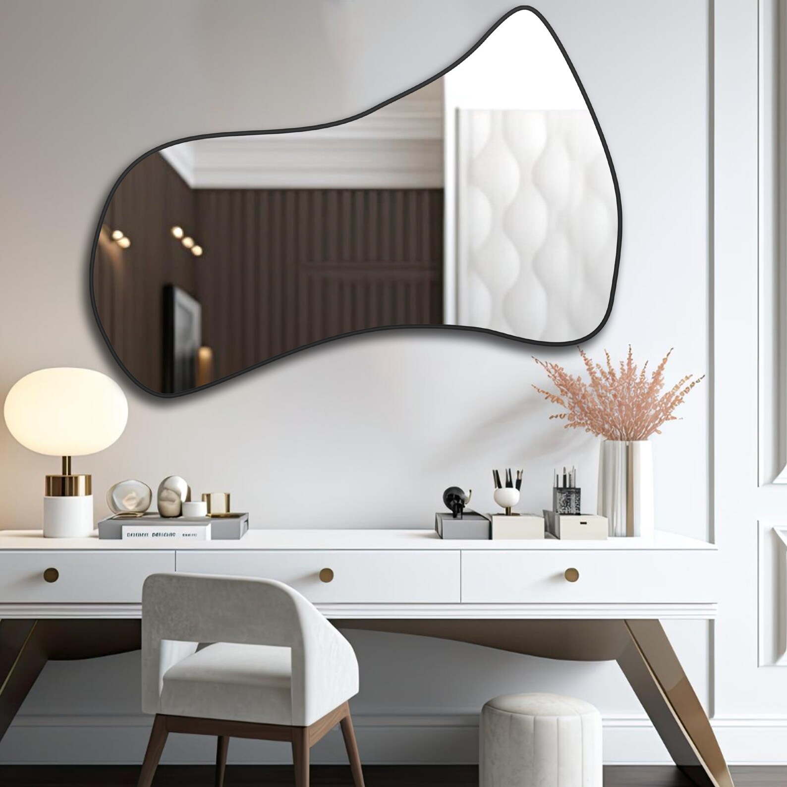 Irregular Shaped Wall Mirror, Asymmetrical Gold Framed Mirror ...