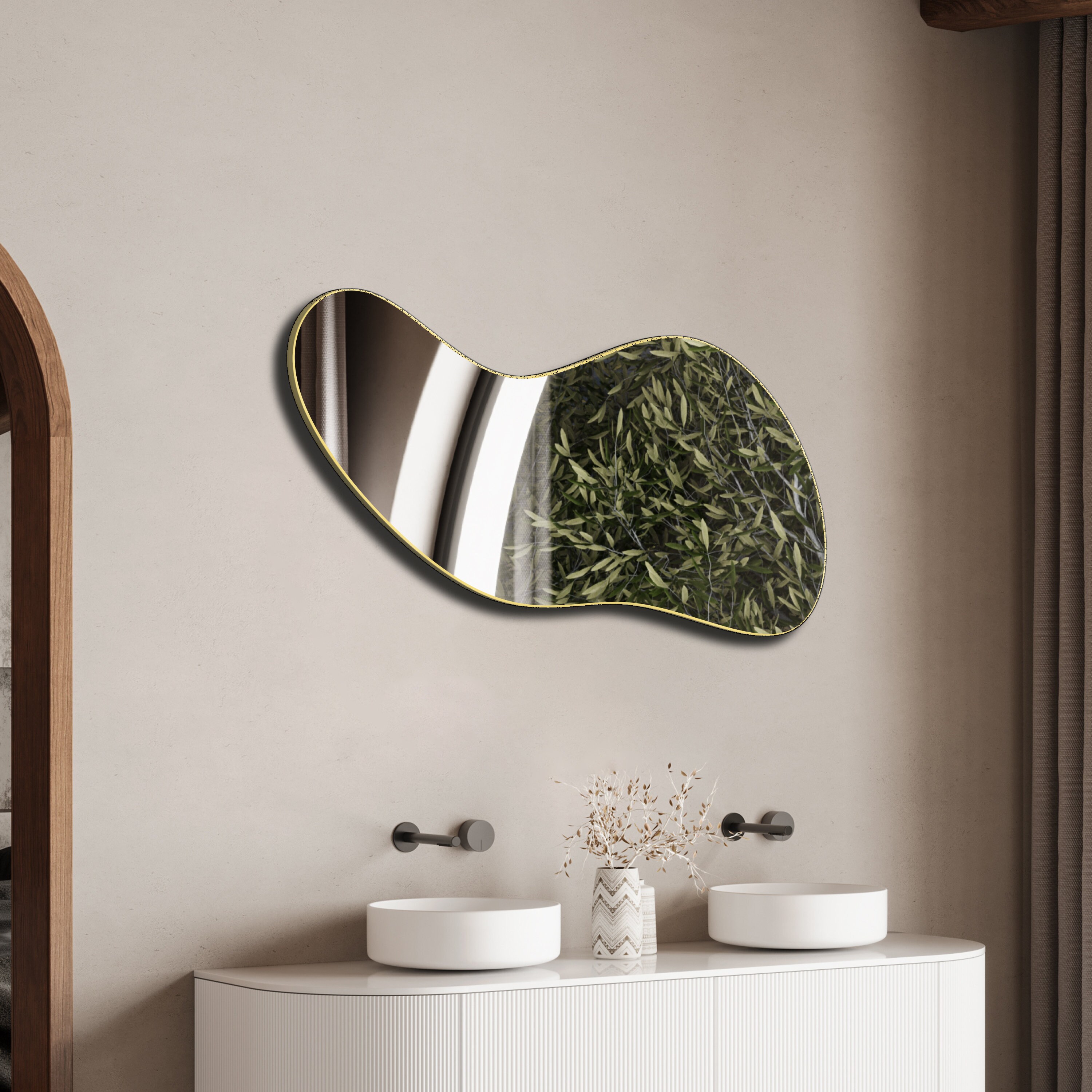 Irregular Shaped Wall Mirror, Asymmetrical Gold Framed Mirror ...