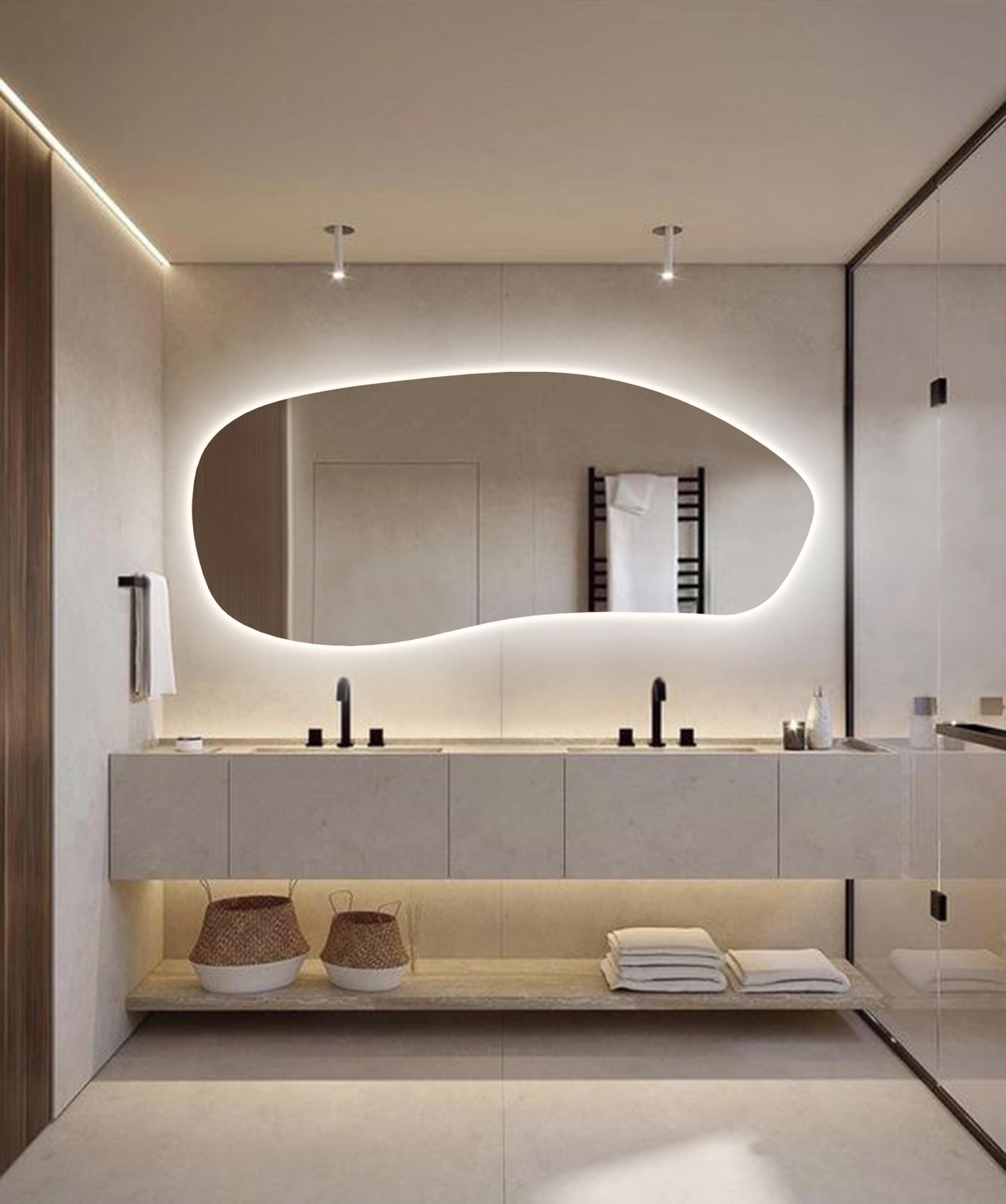 Tall LED Mirror Irregular Big Illuminated Asymmetrical Warm & Cool ...