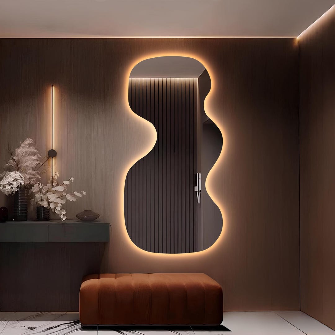 Wavy Asymmetrical LED Wall Mirror: Modern Backlit Bathroom Decor - Etsy