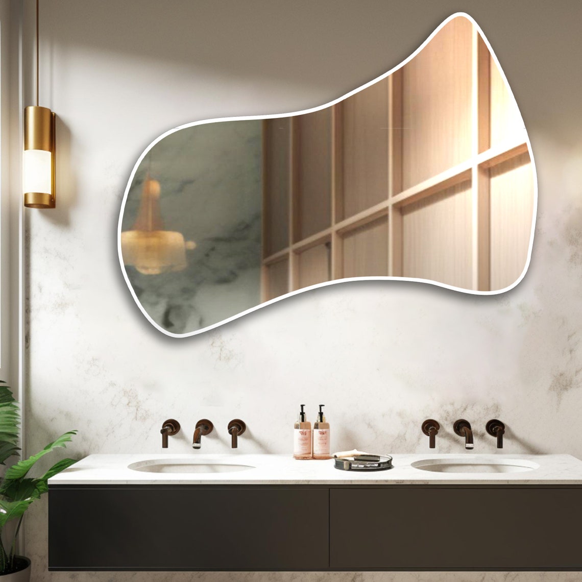 Irregular Shaped Wall Mirror, Asymmetrical Gold Framed Mirror ...