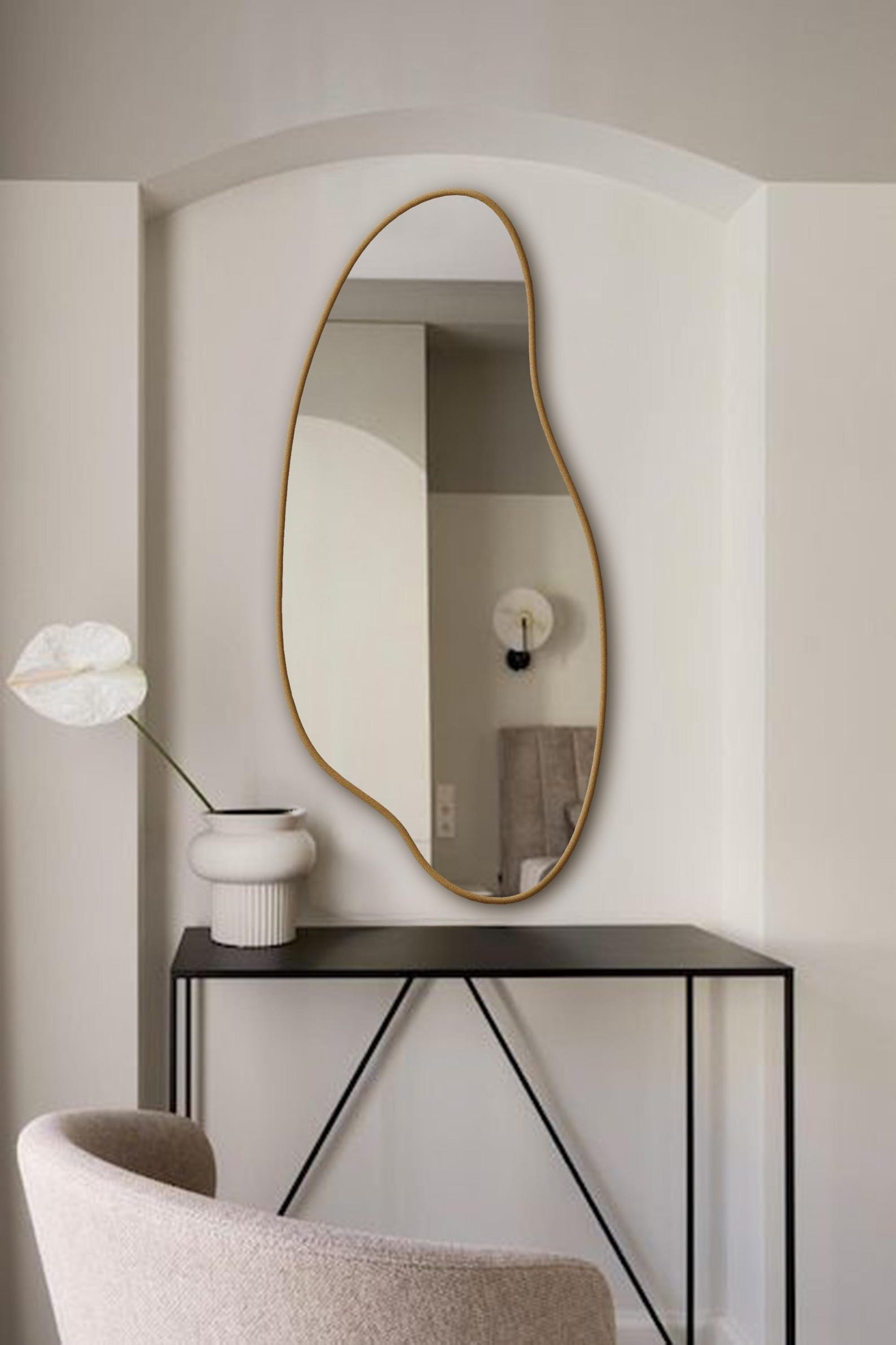 Gold Wood Framed Irregular Mirror: Wavy Bohemian Wall Decor - Etsy