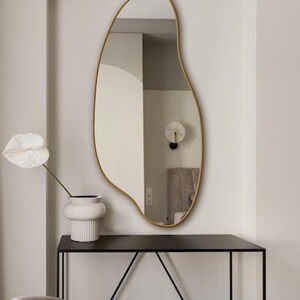 Gold Wood Framed Irregular Mirror: Wavy Bohemian Wall Decor - Etsy