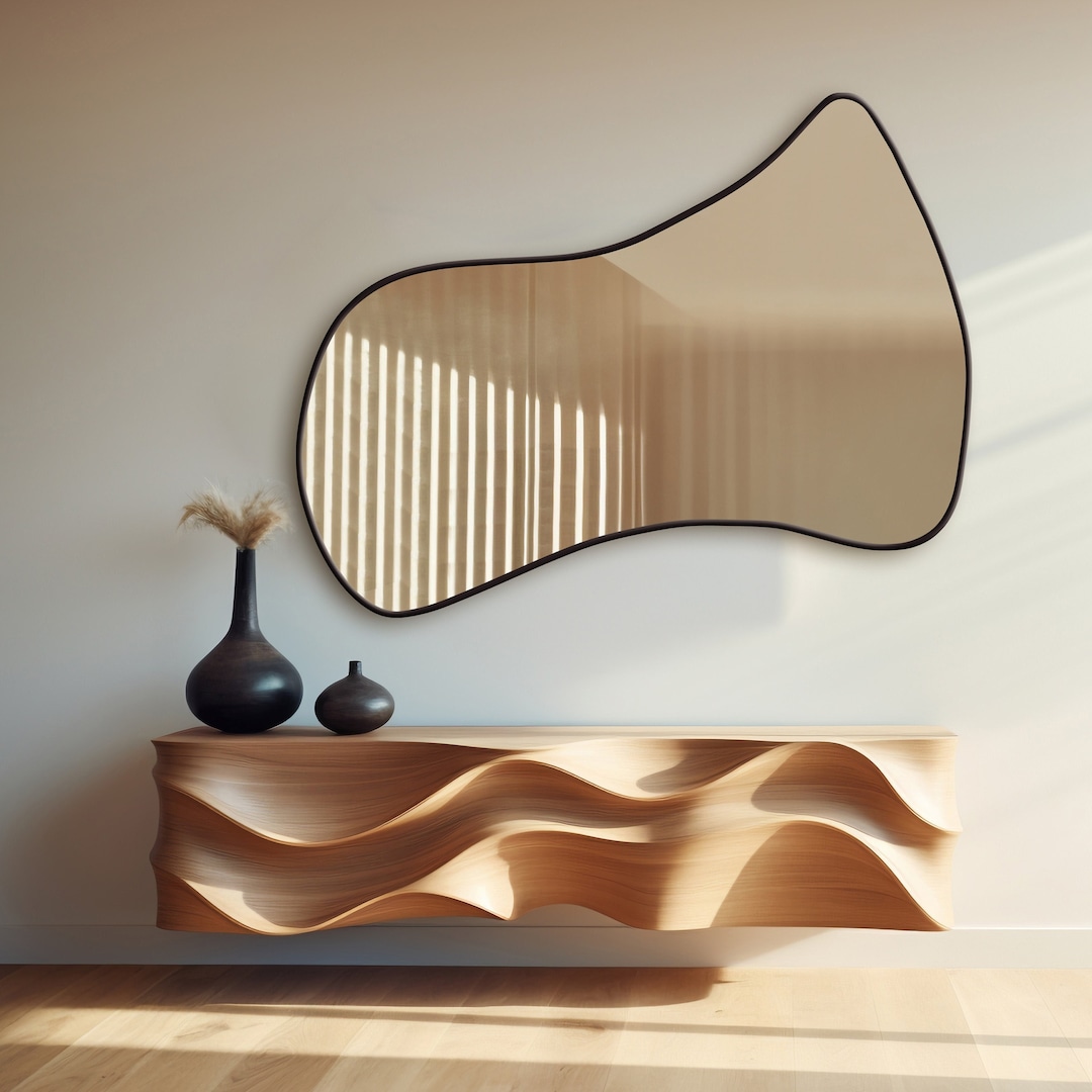 Irregular Shaped Wall Mirror, Asymmetrical Gold Framed Mirror ...