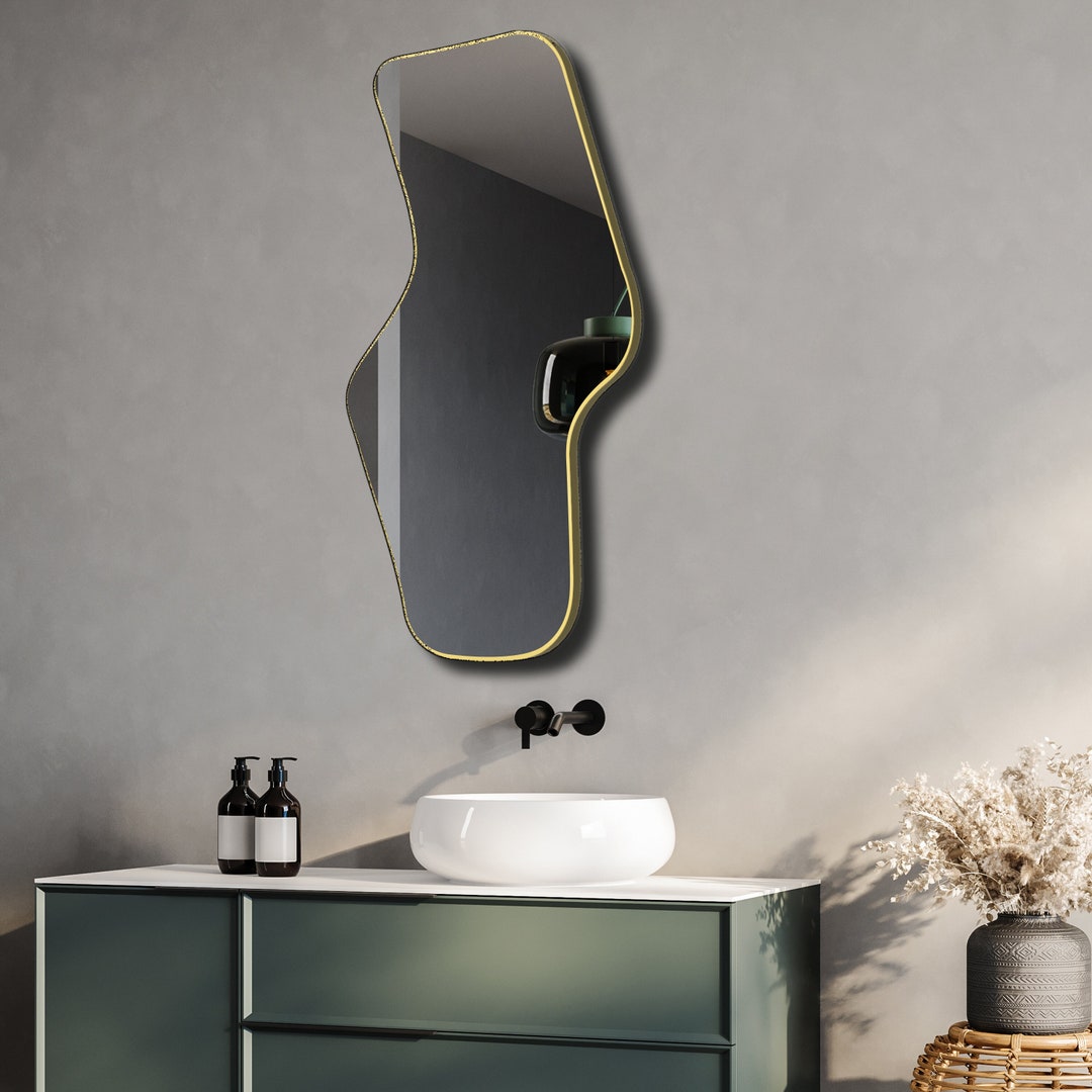 Irregular Shaped Wall Mirror, Asymmetrical Gold Framed Mirror ...