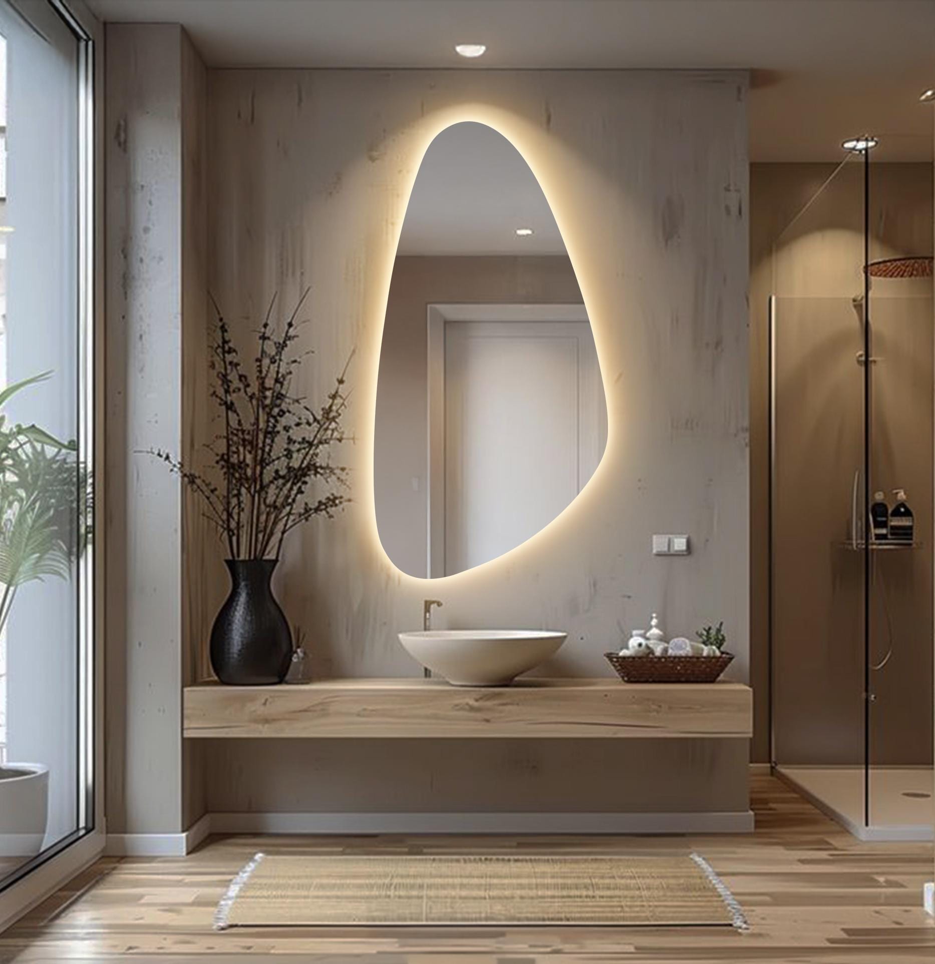 Asymmetrical LED Wall Mirror: Large Illuminated Backlit Home Decor - Etsy