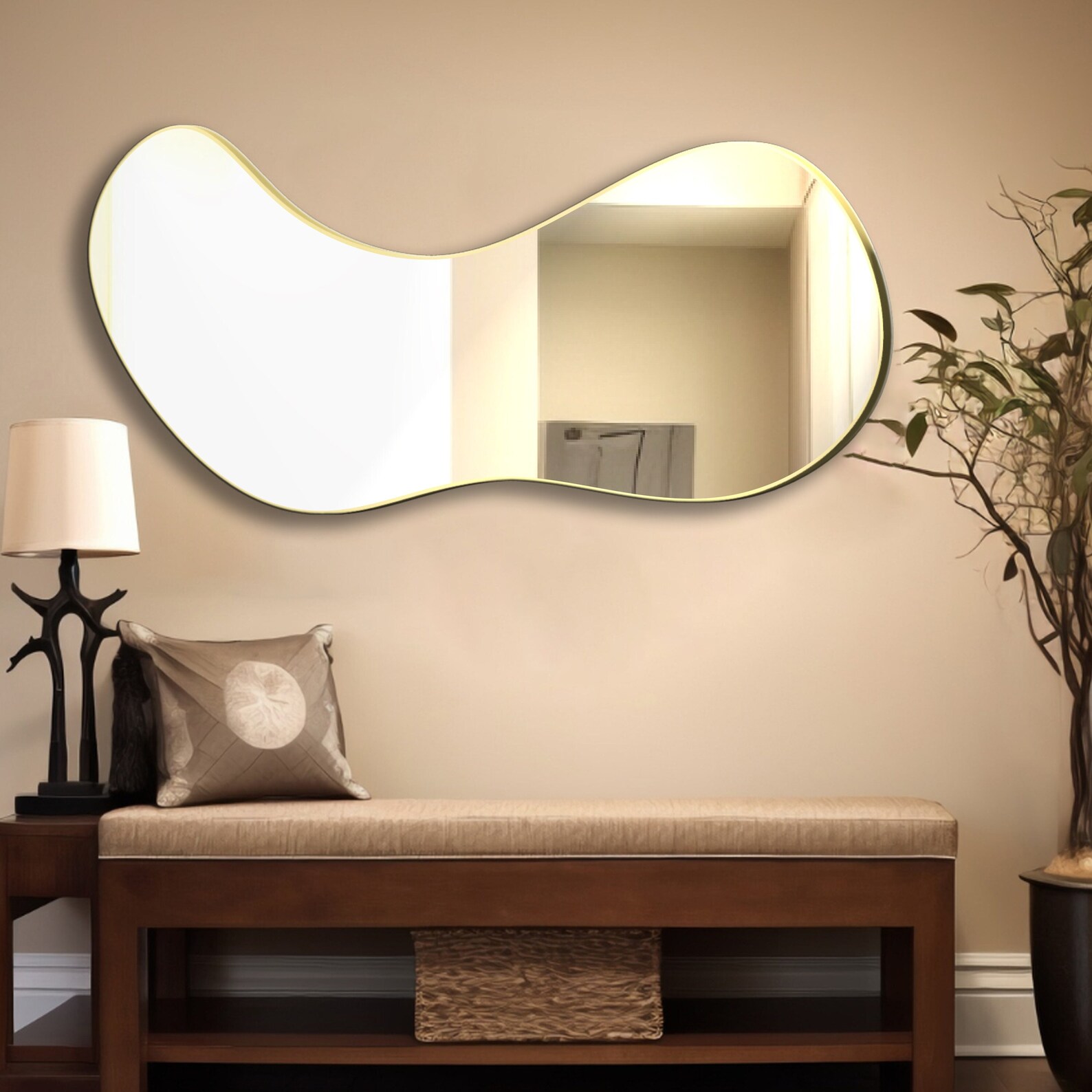 Irregular Shaped Wall Mirror, Asymmetrical Gold Framed Mirror ...