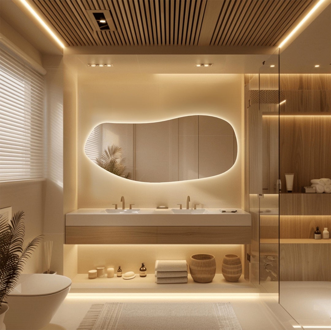 Tall LED Mirror Irregular Big Illuminated Asymmetrical Warm & Cool ...