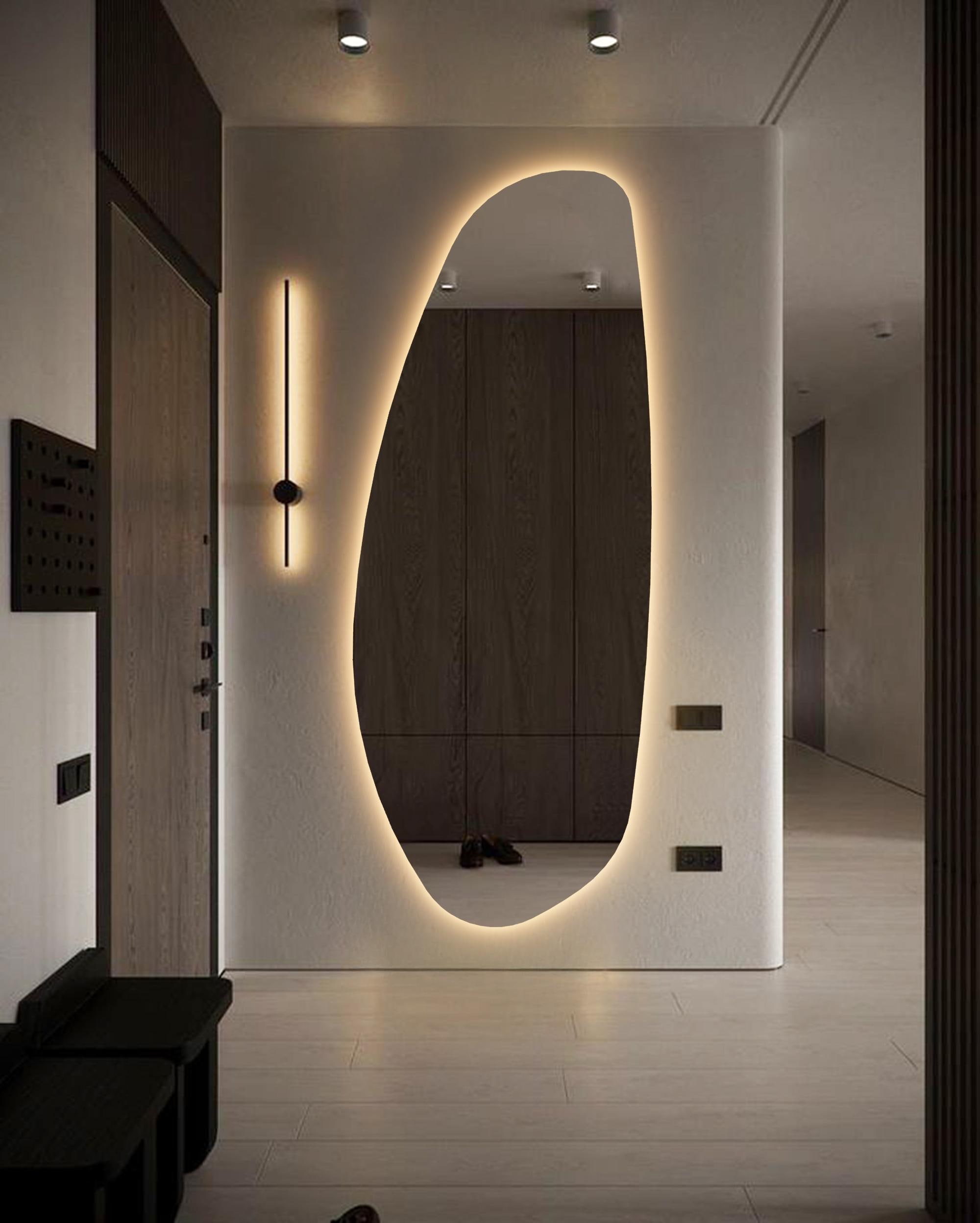 Tall Led Lighted Full Length Modern Frameless Illuminated Bathroom Big ...